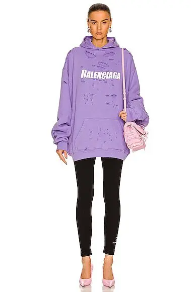 Balenciaga Caps Destroyed Hoodie In Purple In Light Purple